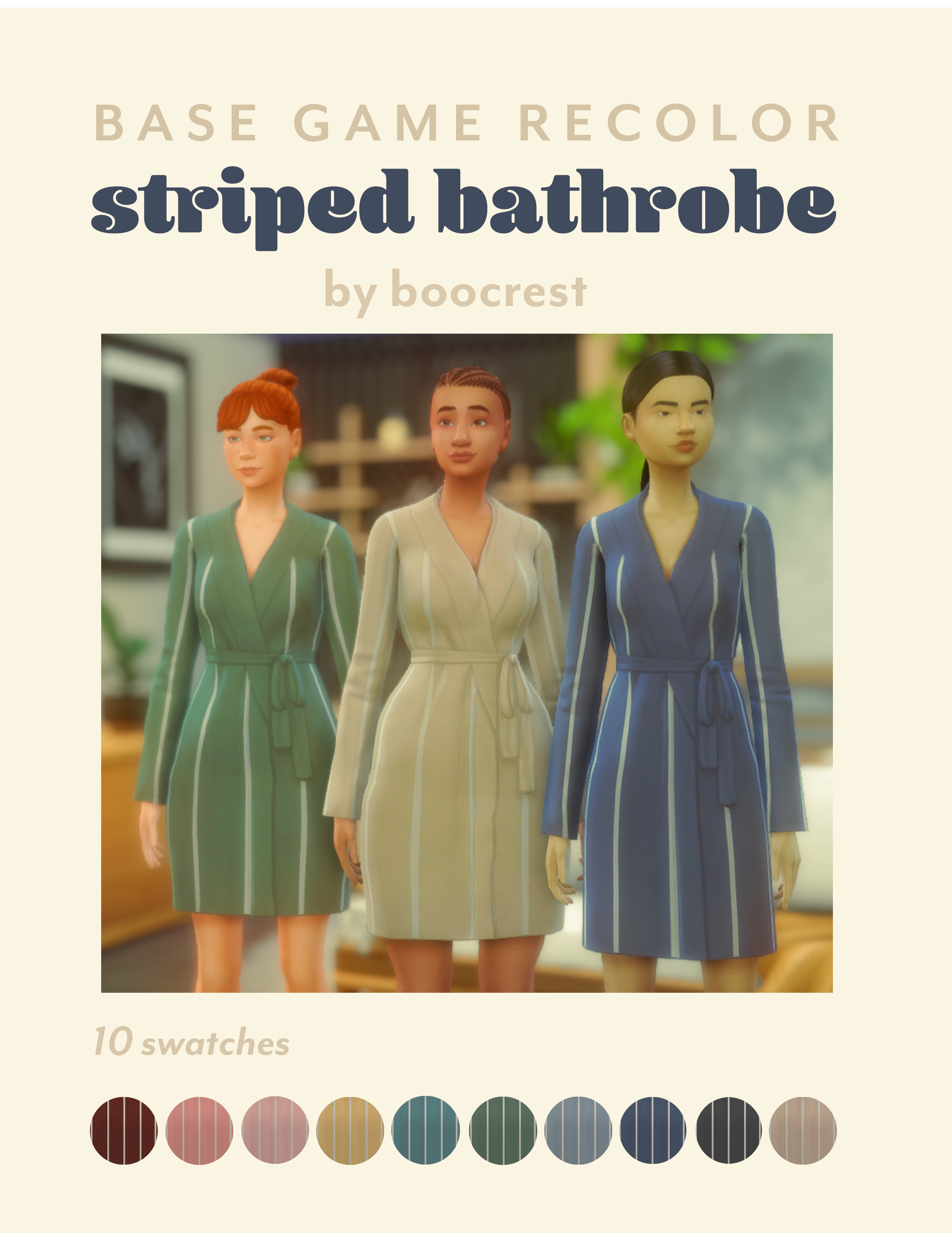 striped bathrobe - base game recolor - boocrest - The Sims 4 Create a ...