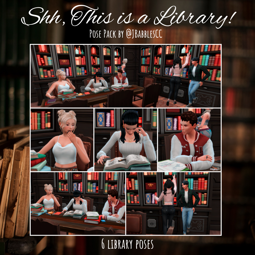 "Shh This is a library" Pose pack - Gallery - The Sims 4 Mods - CurseForge
