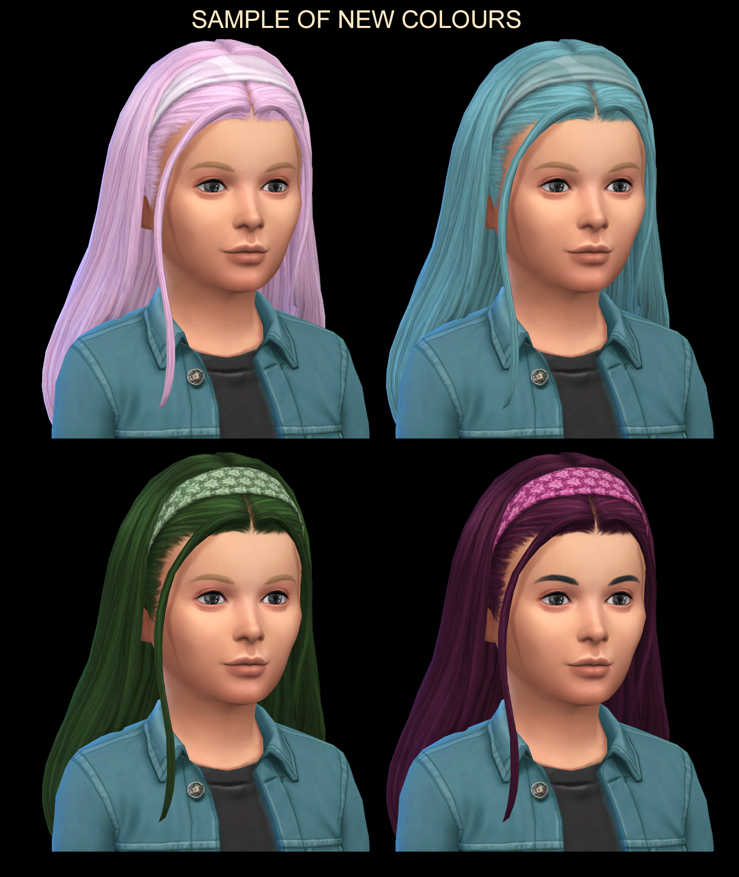 Long Hair with Headband Recoloured and Retextured - Child - The Sims 4 ...