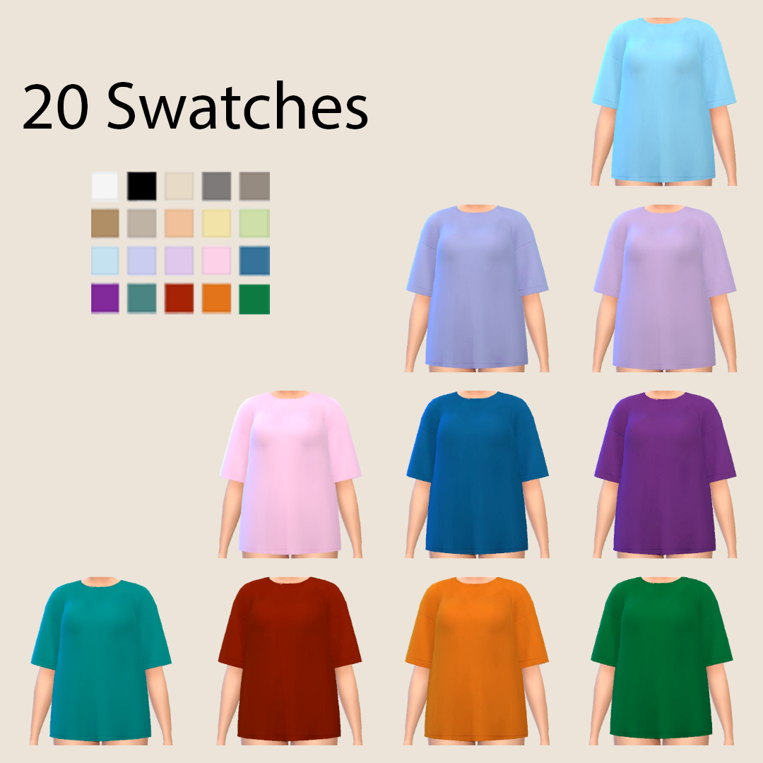 Oversize Female T-Shirt 20 Swatches - Gallery - The Sims 4 Create a Sim ...