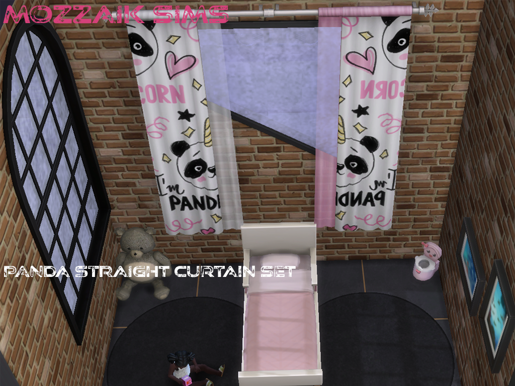 Kids Panda Giraffe Straight Curtains -- Right - Gallery - The Sims 4 ...