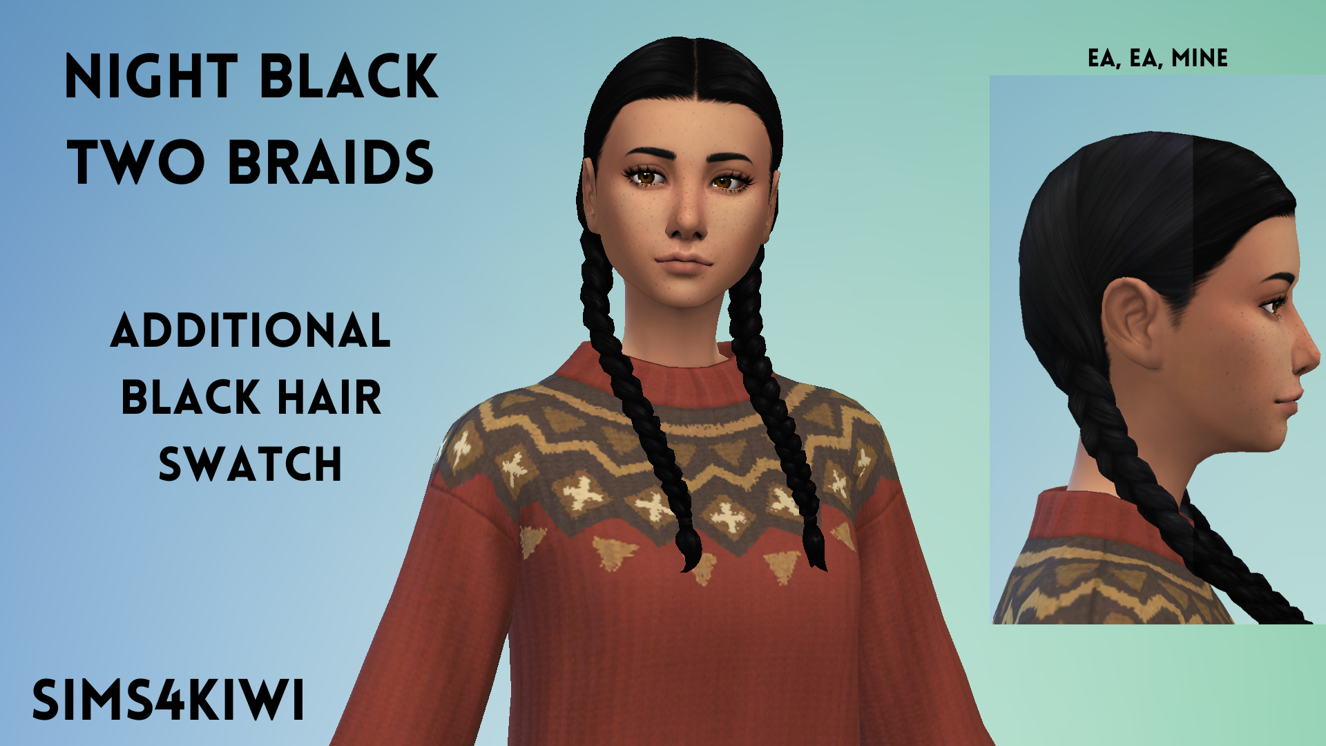 Night Black Two Braids Swatch - Gallery - The Sims 4 Create a Sim ...