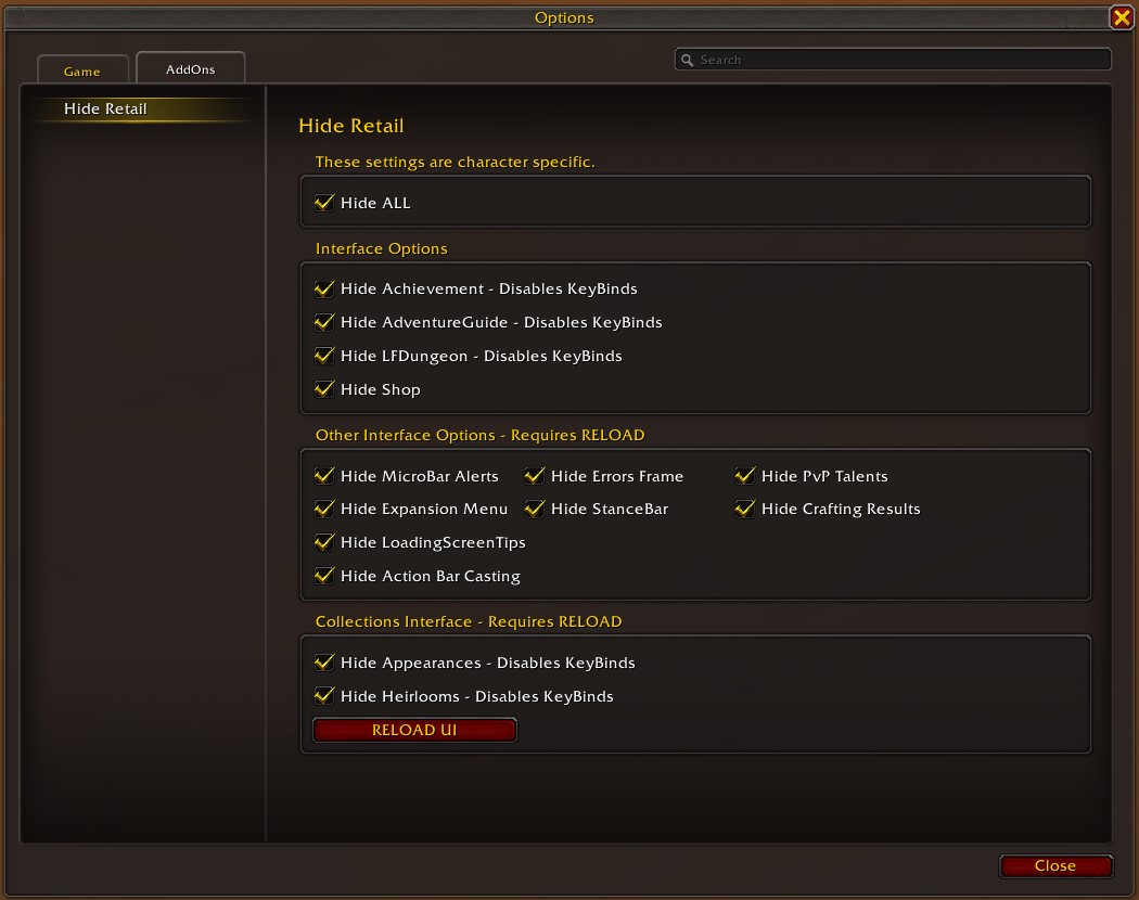 Hide Retail - Gallery - World of Warcraft Addons - CurseForge