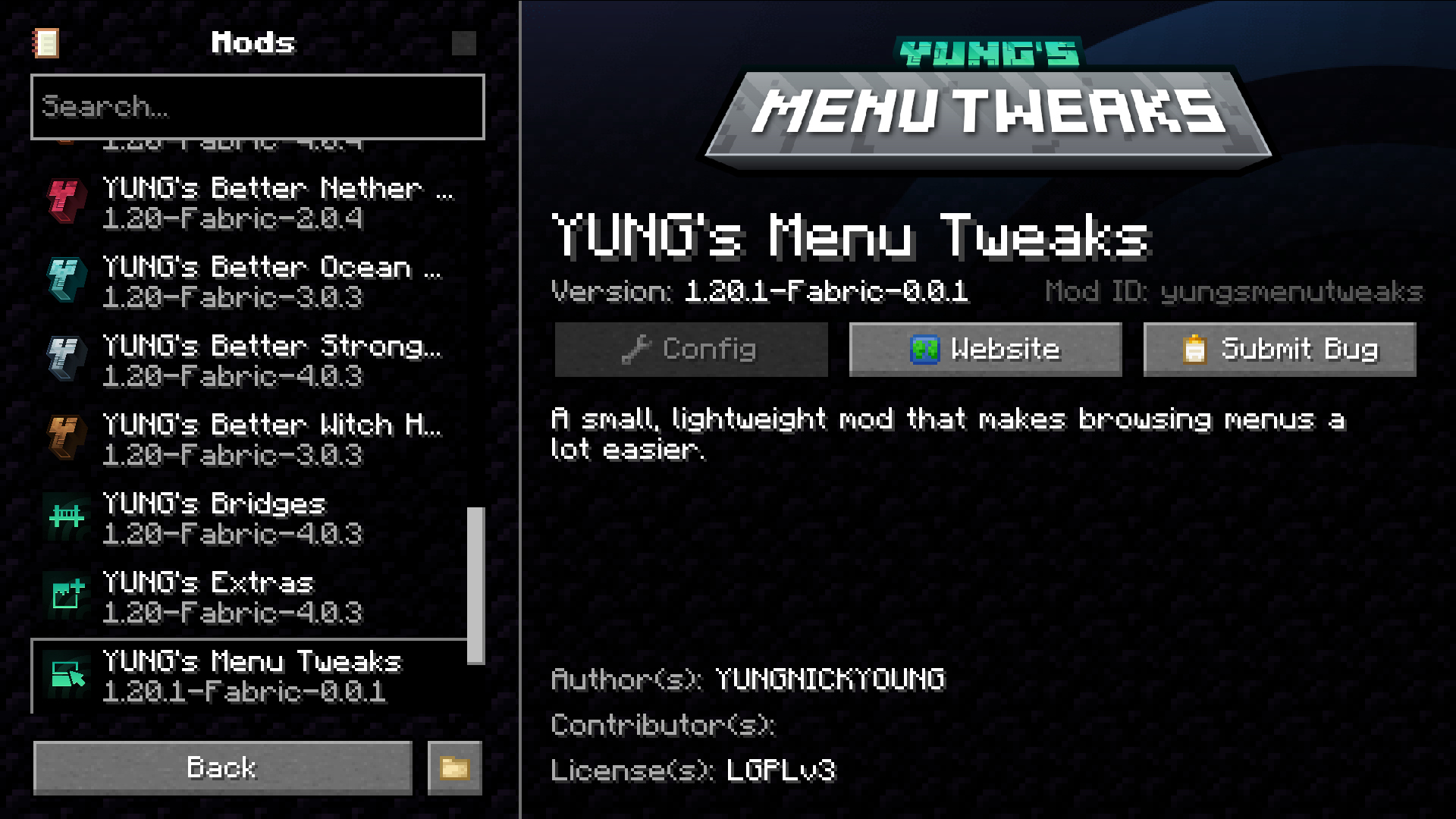 YUNG's Menu Tweaks (Fabric) - Gallery - Minecraft Mods - CurseForge