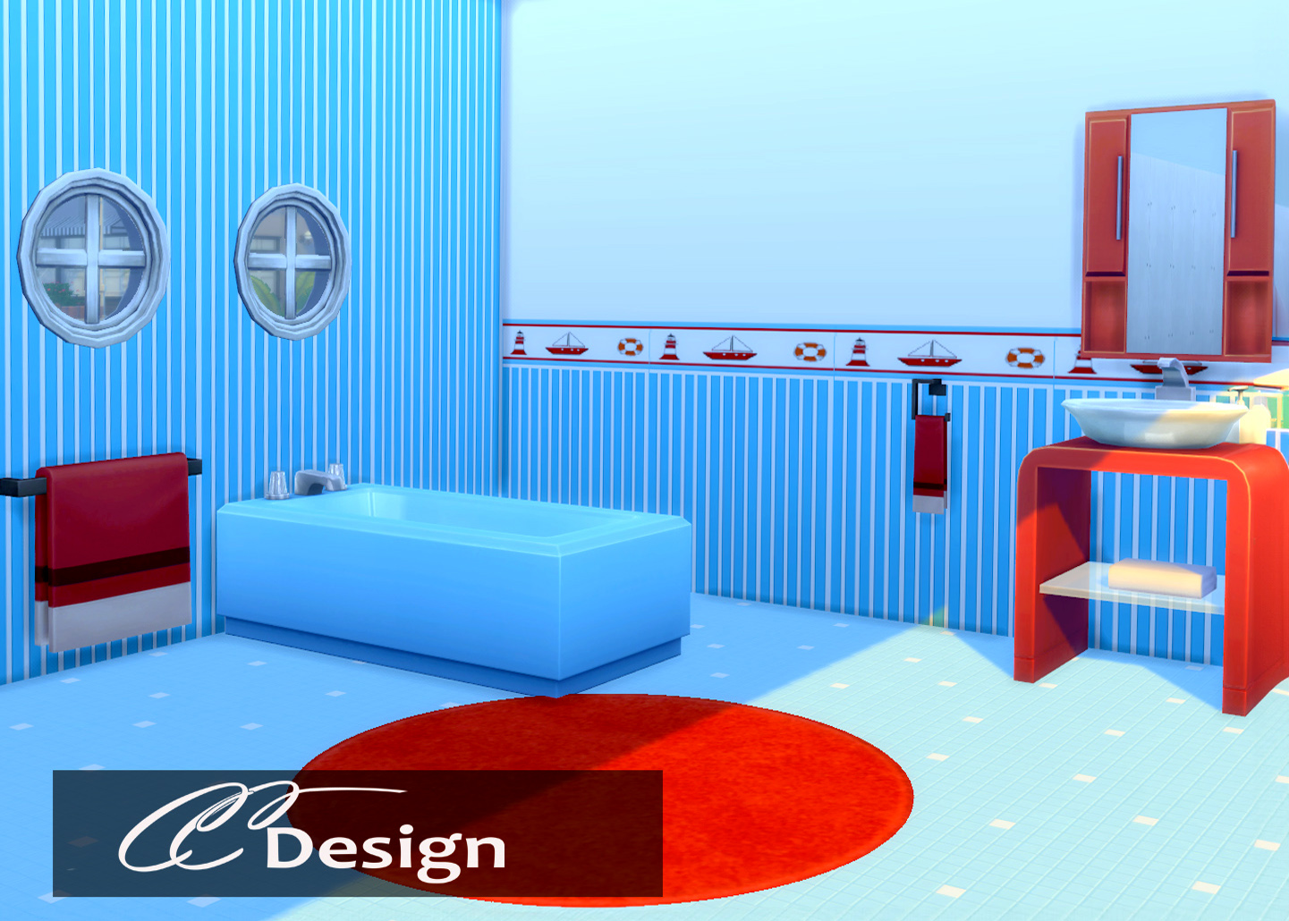 light blue stripes with maritime border - Gallery - The Sims 4 Build ...