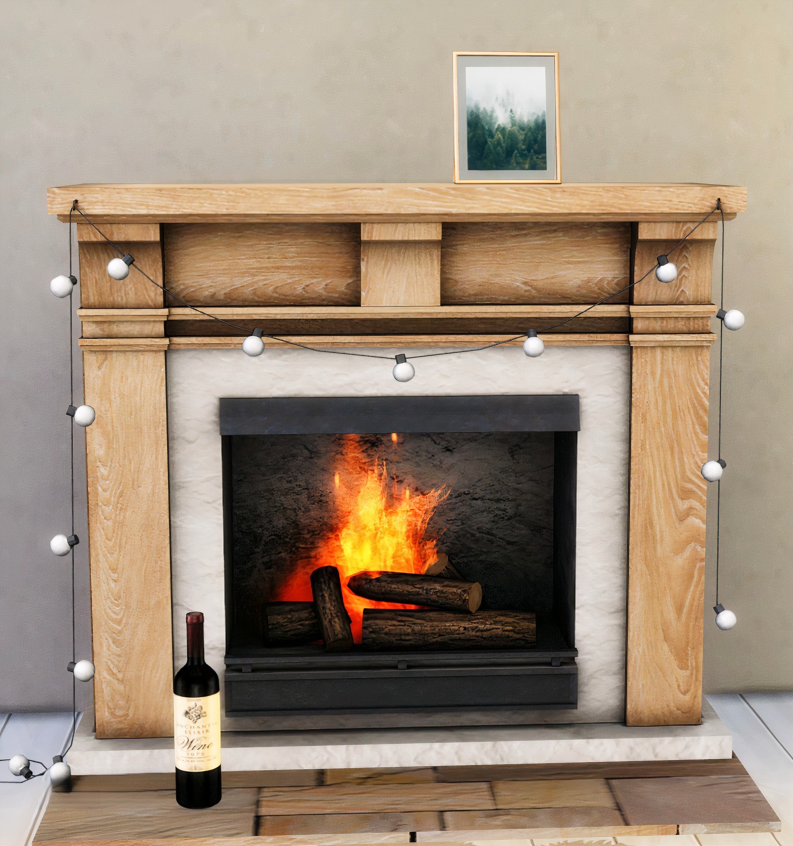 Fireplace with string lights and log tree basket - The Sims 4 Build ...