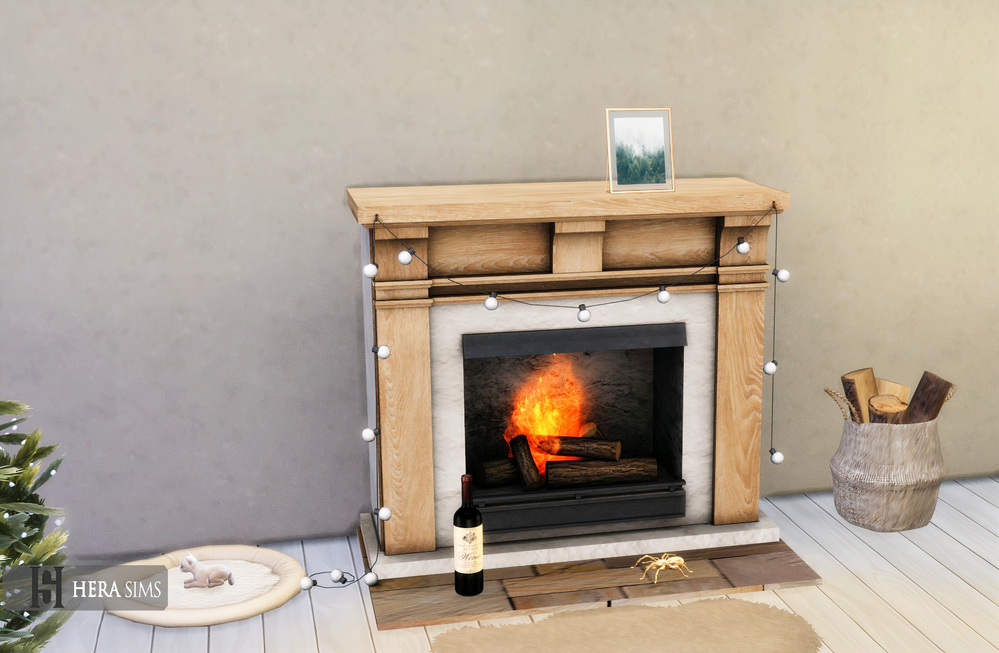 Fireplace with string lights and log tree basket - Gallery - The Sims 4 ...
