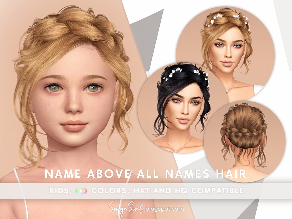 SONYASIMS - NAME ABOVE ALL NAMES HAIR KIDS - The Sims 4 Create a Sim ...