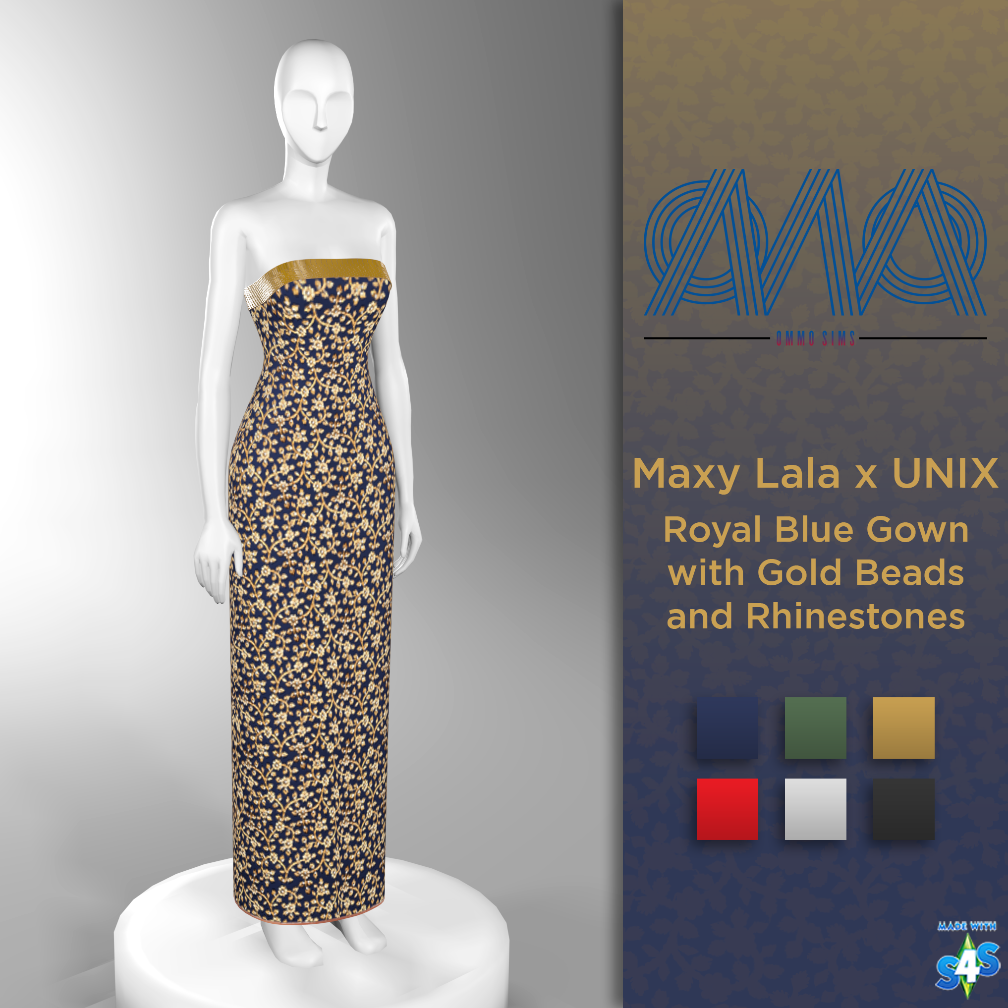 Maxy Lala x UNIX - Royal Blue Gown with Gold Beads and Rhinestones ...