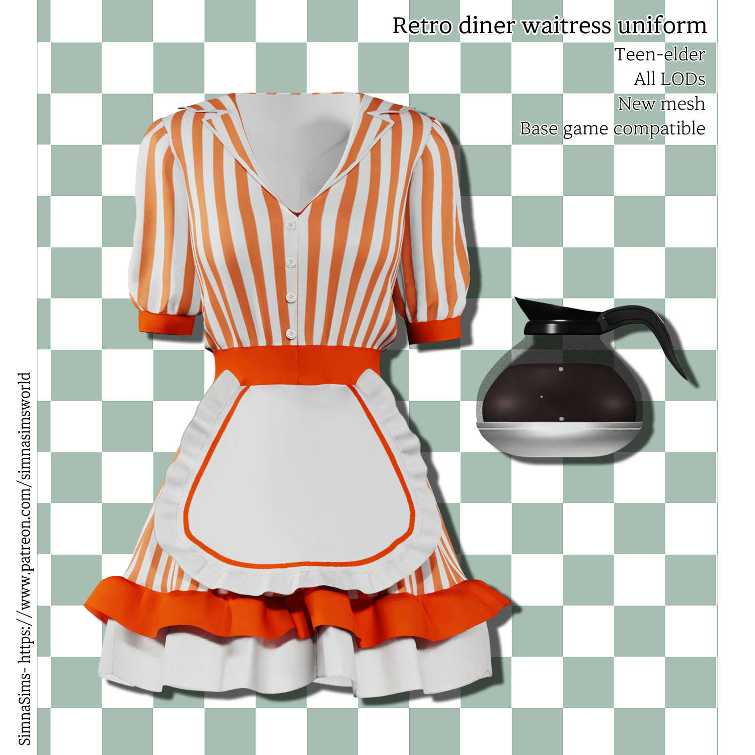[simna] Retro diner waitress uniform - Gallery - The Sims 4 Create a ...