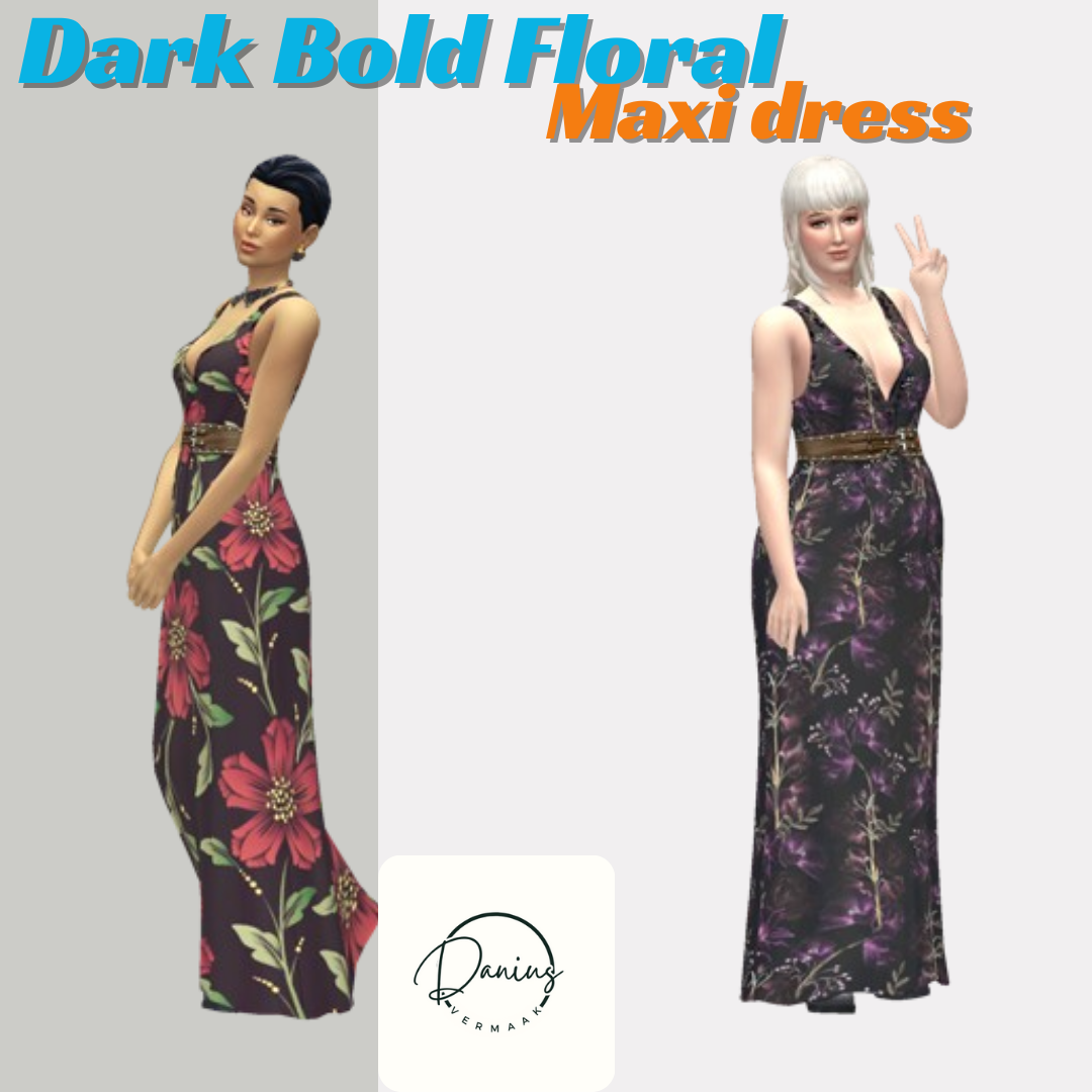 Dark Bold Floral Maxi Dress - Gallery - The Sims 4 Create a Sim ...