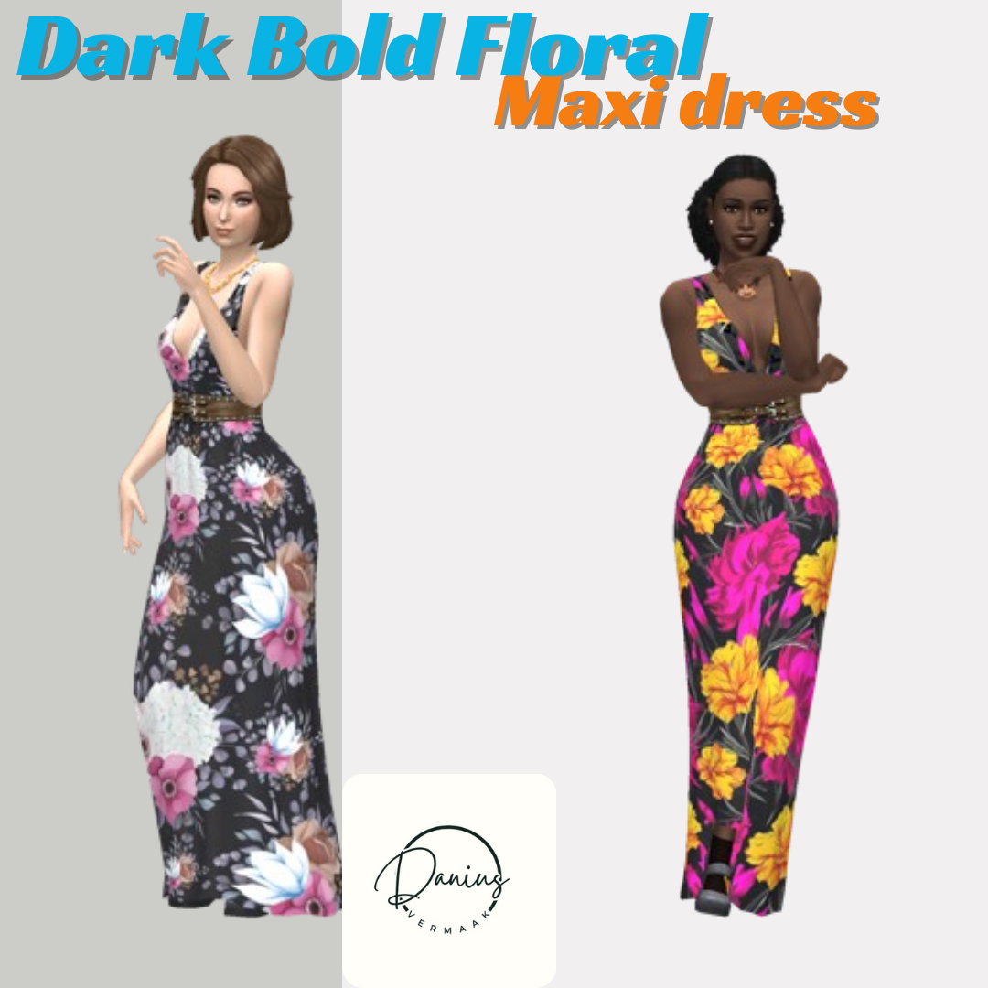 Dark Bold Floral Maxi Dress - Gallery - The Sims 4 Create a Sim ...