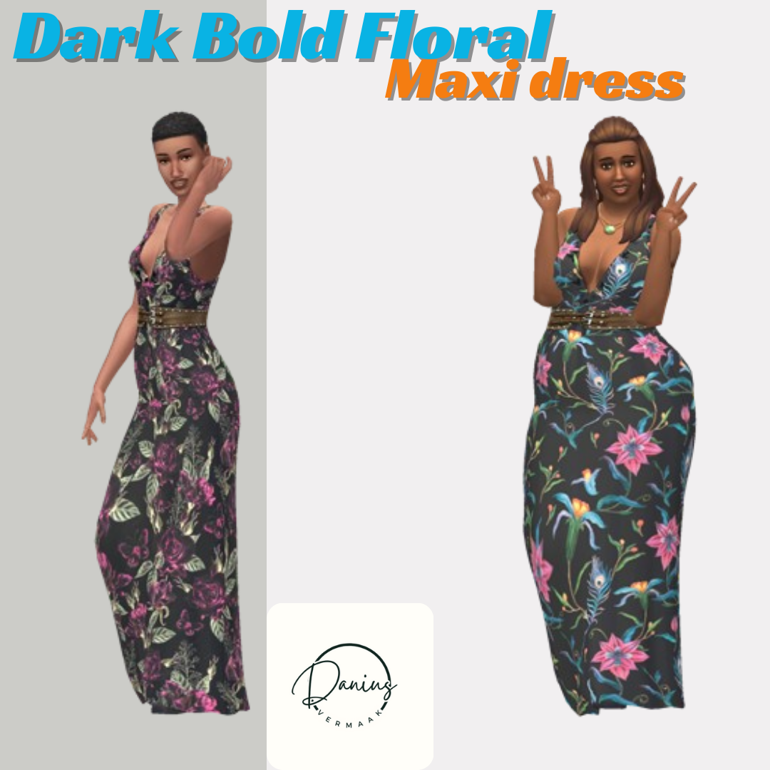 Dark Bold Floral Maxi Dress - Gallery - The Sims 4 Create a Sim ...