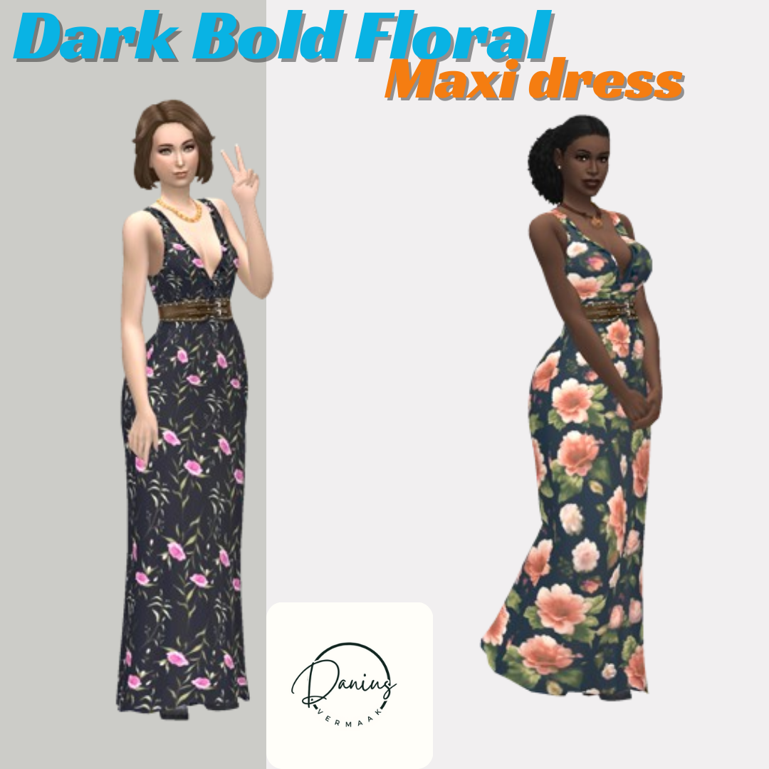 Dark Bold Floral Maxi Dress - Gallery - The Sims 4 Create a Sim ...