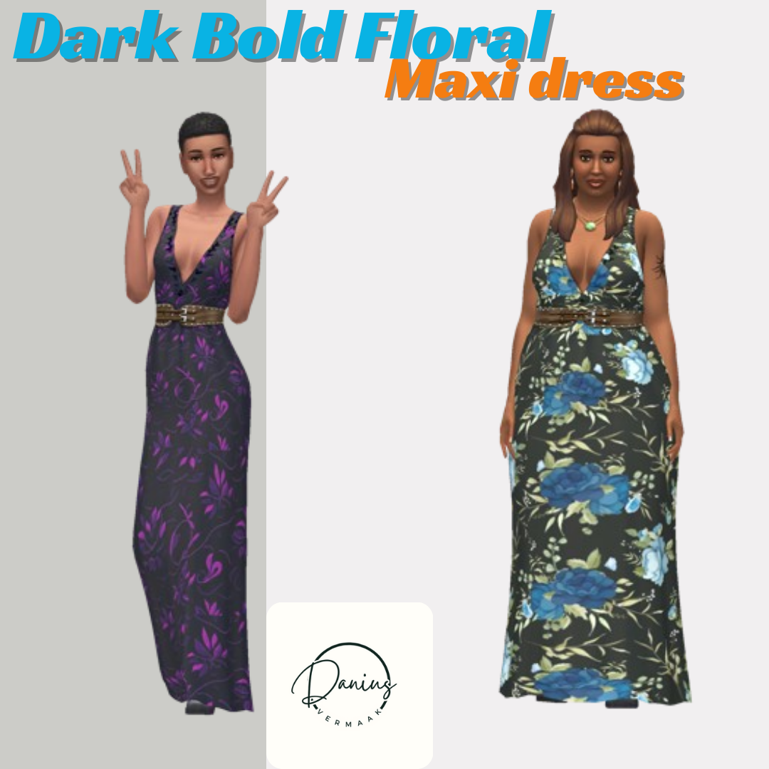Dark Bold Floral Maxi Dress - Gallery - The Sims 4 Create a Sim ...