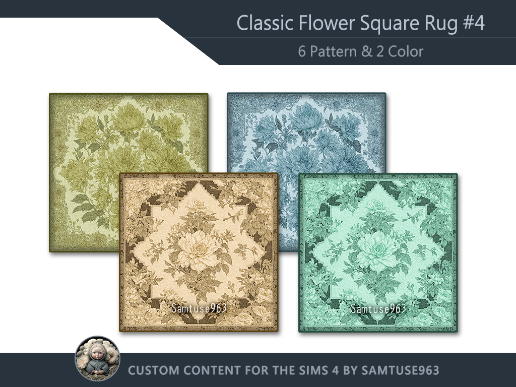 Classic Flower Square Dance Rug #4 Samtuse963 - The Sims 4 Build / Buy ...
