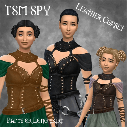 TSM Spy Leather Corset - Pants or Long Skirt versions - The Sims 4 ...