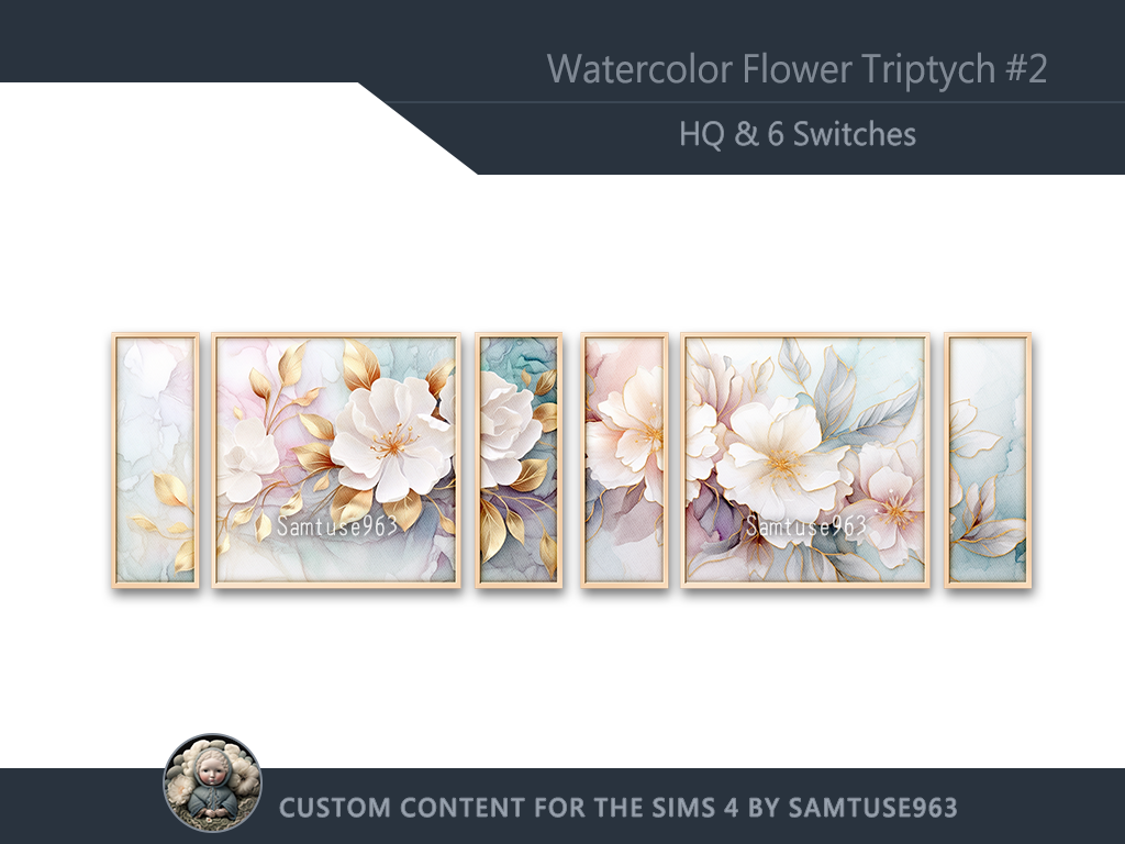 HQ Watercolor Flower Triptych #2 Sellable Extra E Samtuse963 - The Sims 4 Build / Buy - CurseForge