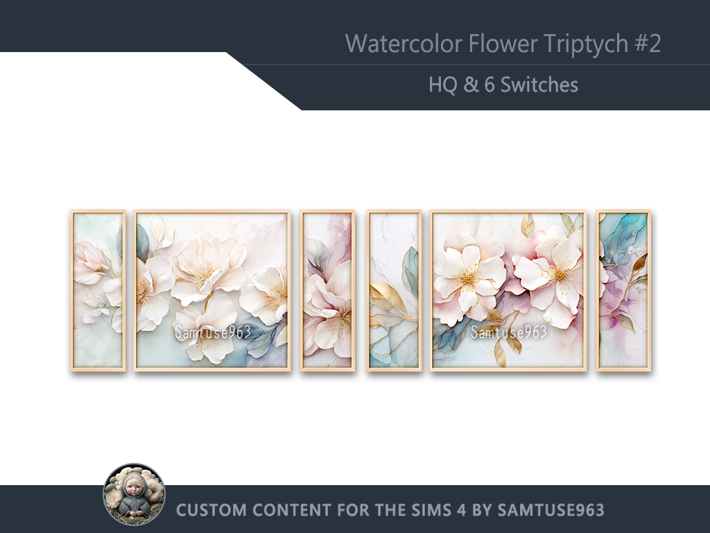 HQ Watercolor Flower Triptych #2 Sellable Extra E Samtuse963 - The Sims 4 Build / Buy - CurseForge