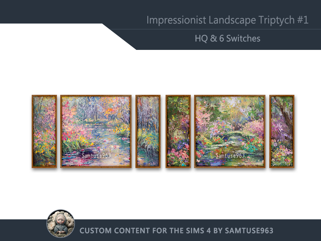 HQ Impressionist Landscape Triptych #1 Sellable Extra E Samtuse963 - The Sims 4 Build / Buy ...