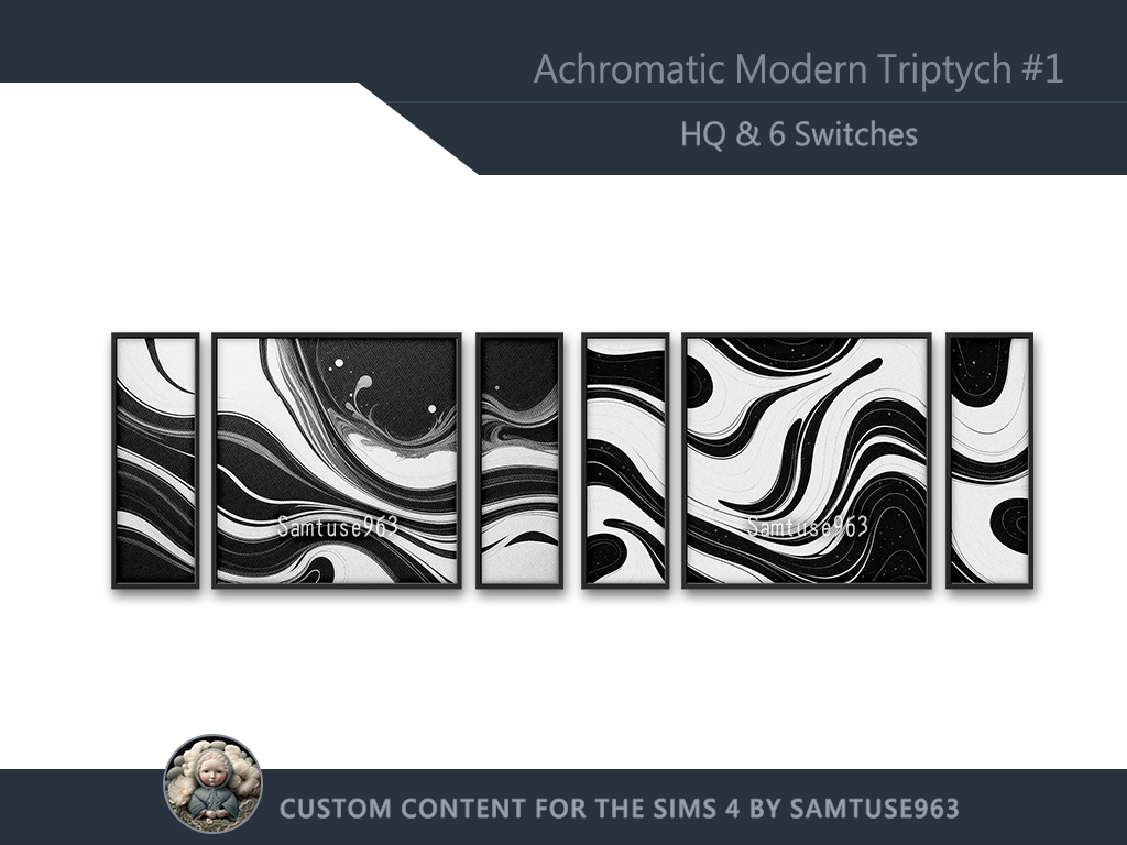 HQ Achromatic Modern Triptych #1 Sellable Extra E Samtuse963 - The Sims 4 Build / Buy - CurseForge