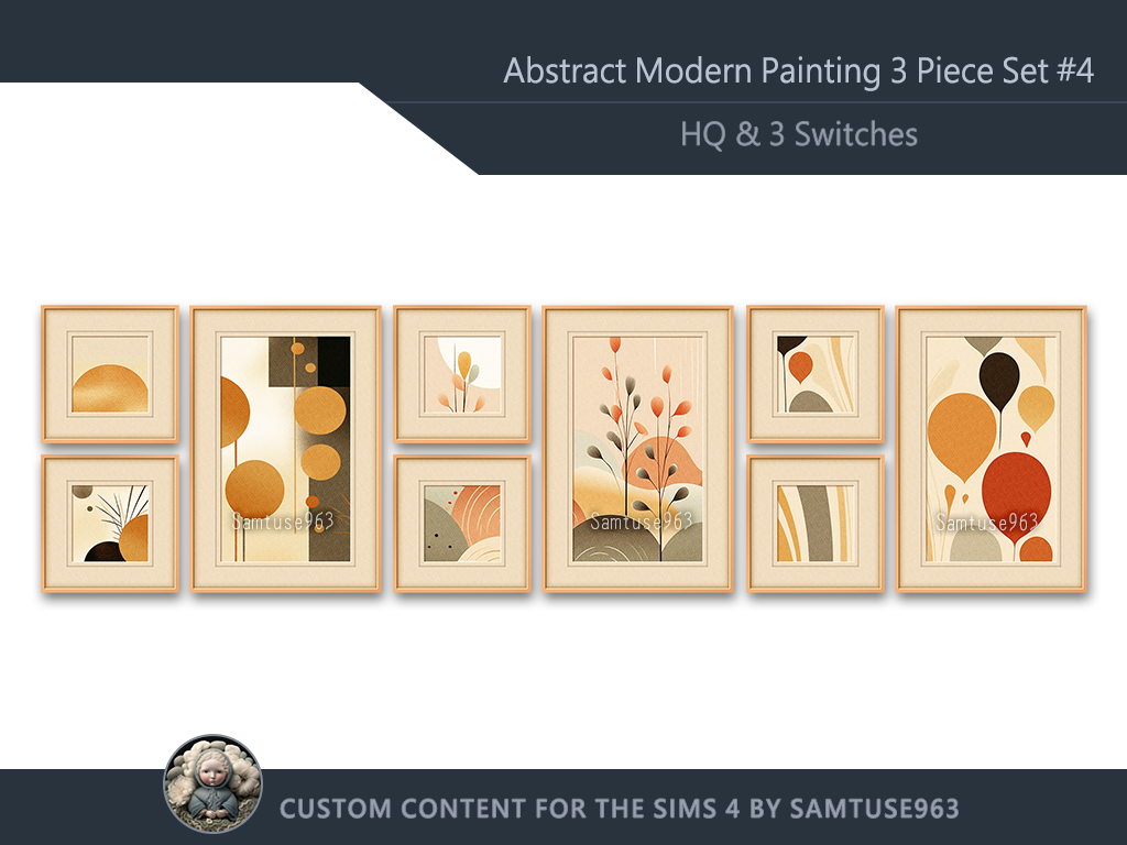 HQ Abstract Modern Painting 3 Piece Set #4 Sellable Extra F Samtuse963 - The Sims 4 Build / Buy ...