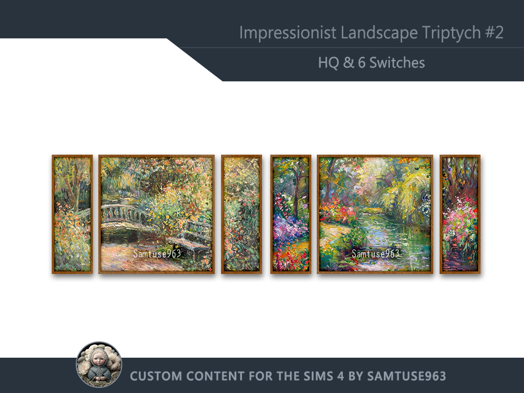 HQ Impressionist Landscape Triptych #2 Sellable Extra E Samtuse963 - The Sims 4 Build / Buy ...