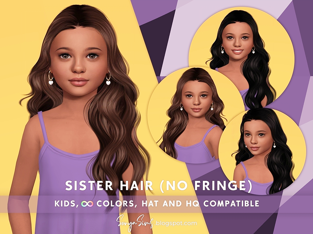 SONYASIMS - SISTER HAIR KIDS (NO FRINGE) - The Sims 4 Create a Sim ...