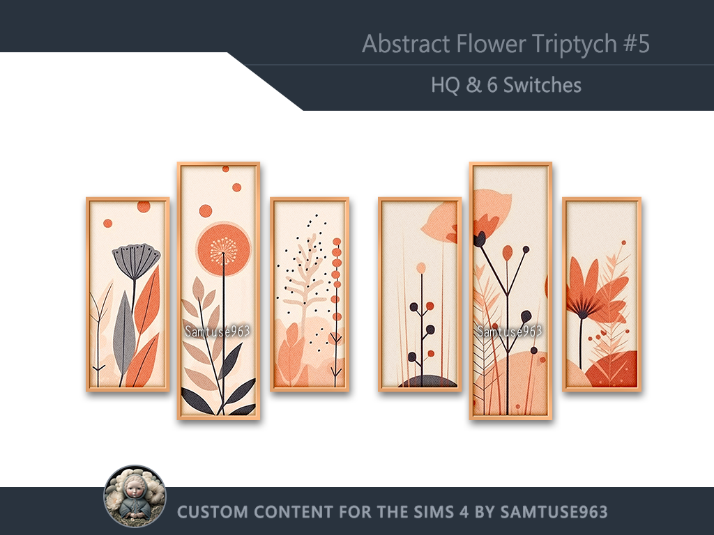 HQ Abstract Flower Triptych #5 Sellable Extra B Samtuse963 - The Sims 4 Build / Buy - CurseForge