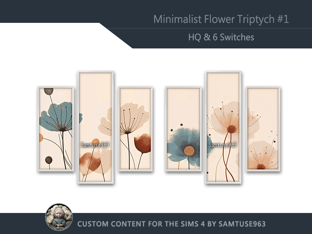 HQ Minimalist Flower Triptych #1 Sellable Extra B Samtuse963 - The Sims 4 Build / Buy - CurseForge