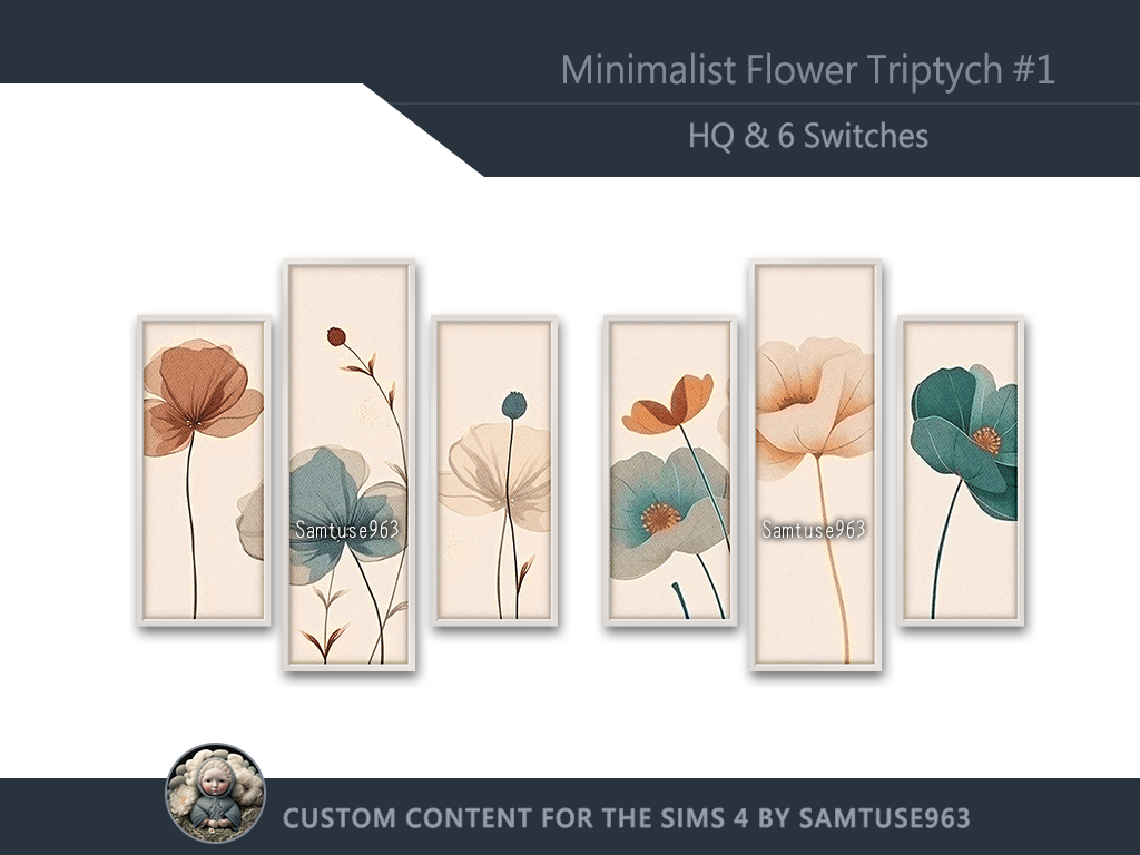 HQ Minimalist Flower Triptych #1 Sellable Extra B Samtuse963 - The Sims 4 Build / Buy - CurseForge