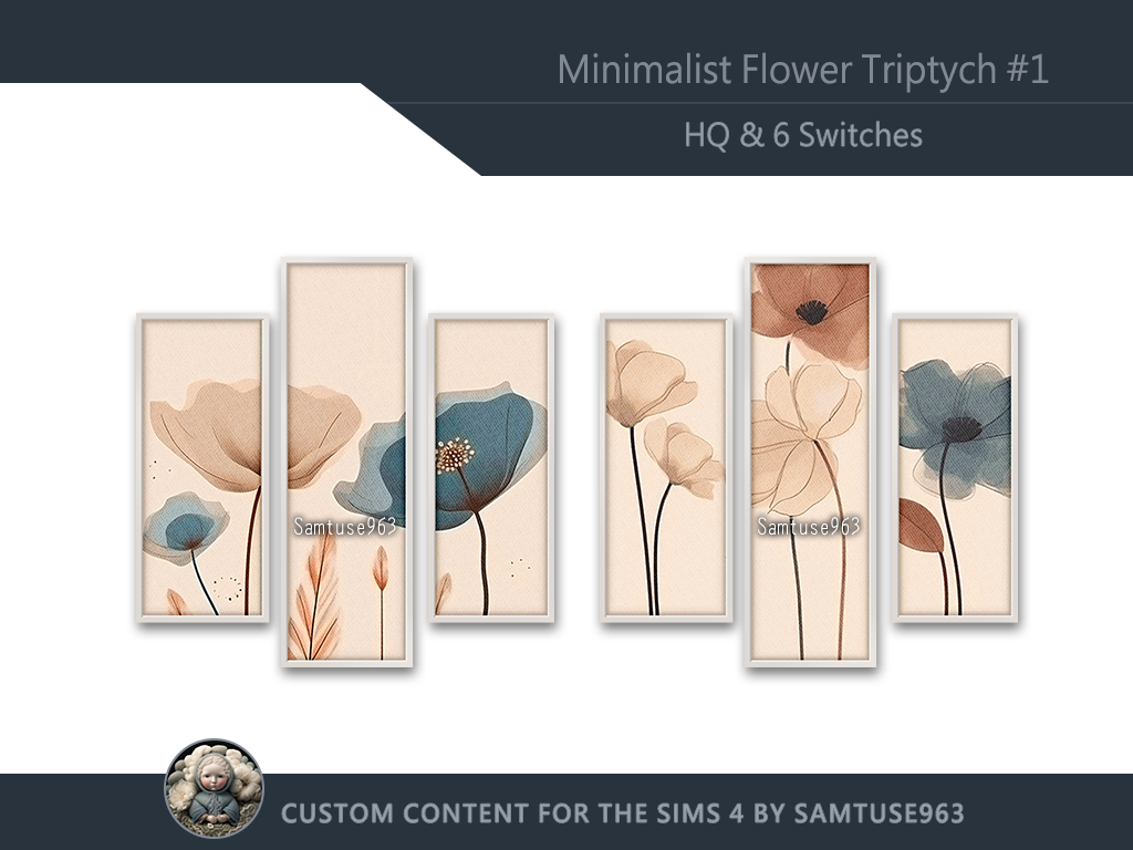 HQ Minimalist Flower Triptych #1 Sellable Extra B Samtuse963 - The Sims 4 Build / Buy - CurseForge