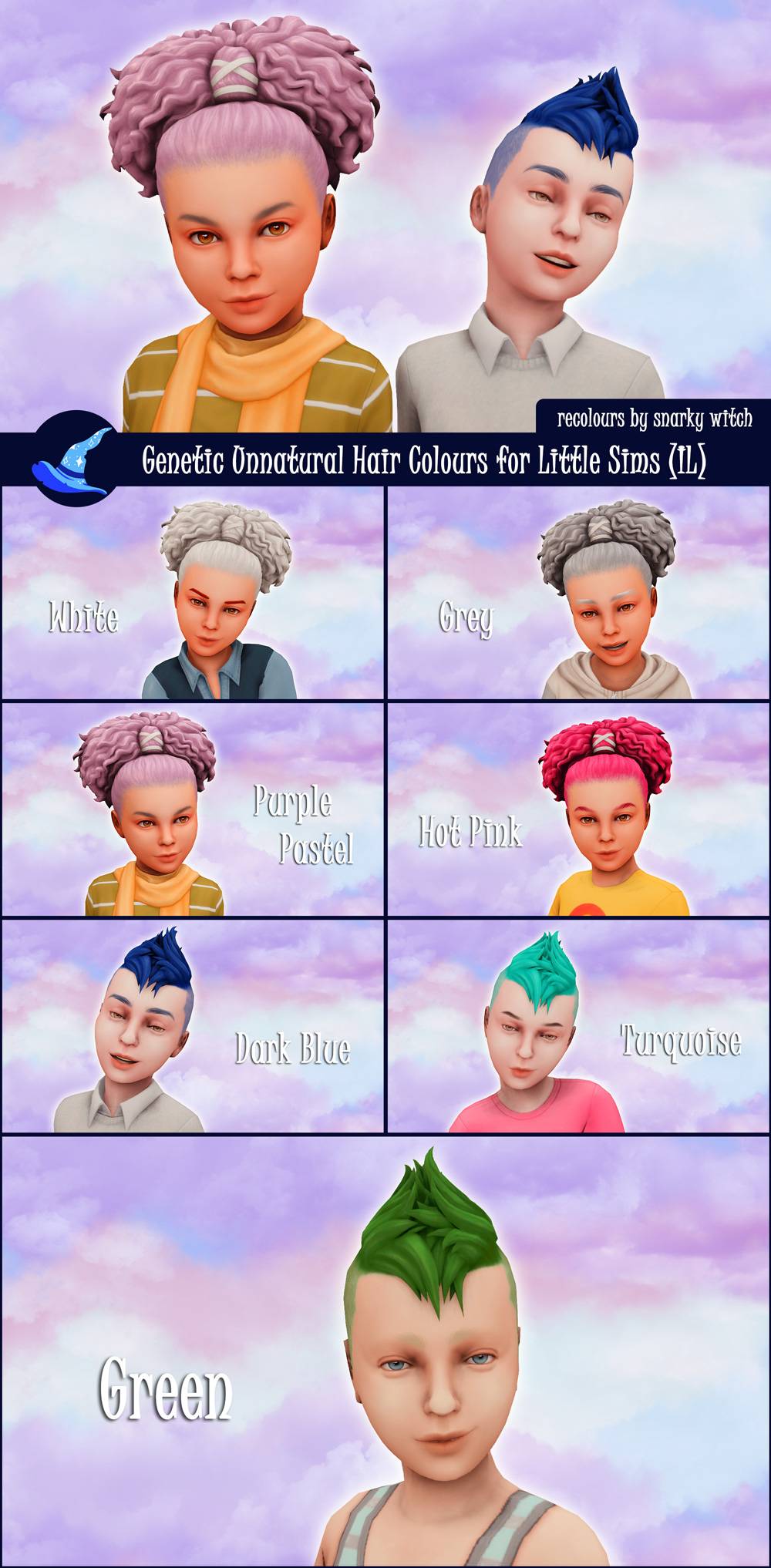 Genetic Unnatural Hair Colours for Little Sims (IL) - The Sims 4 Create ...