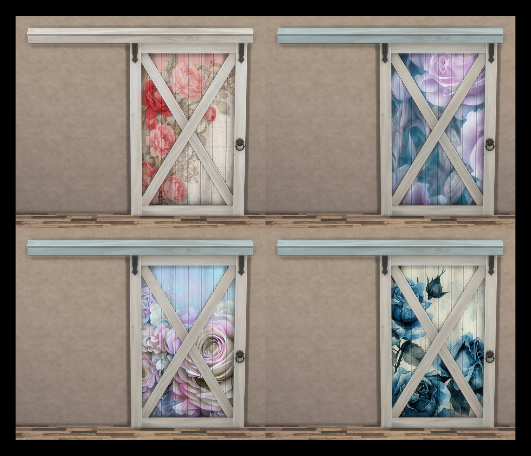 Sliding Barn Door - Floral Recolours - Gallery - The Sims 4 Build / Buy ...