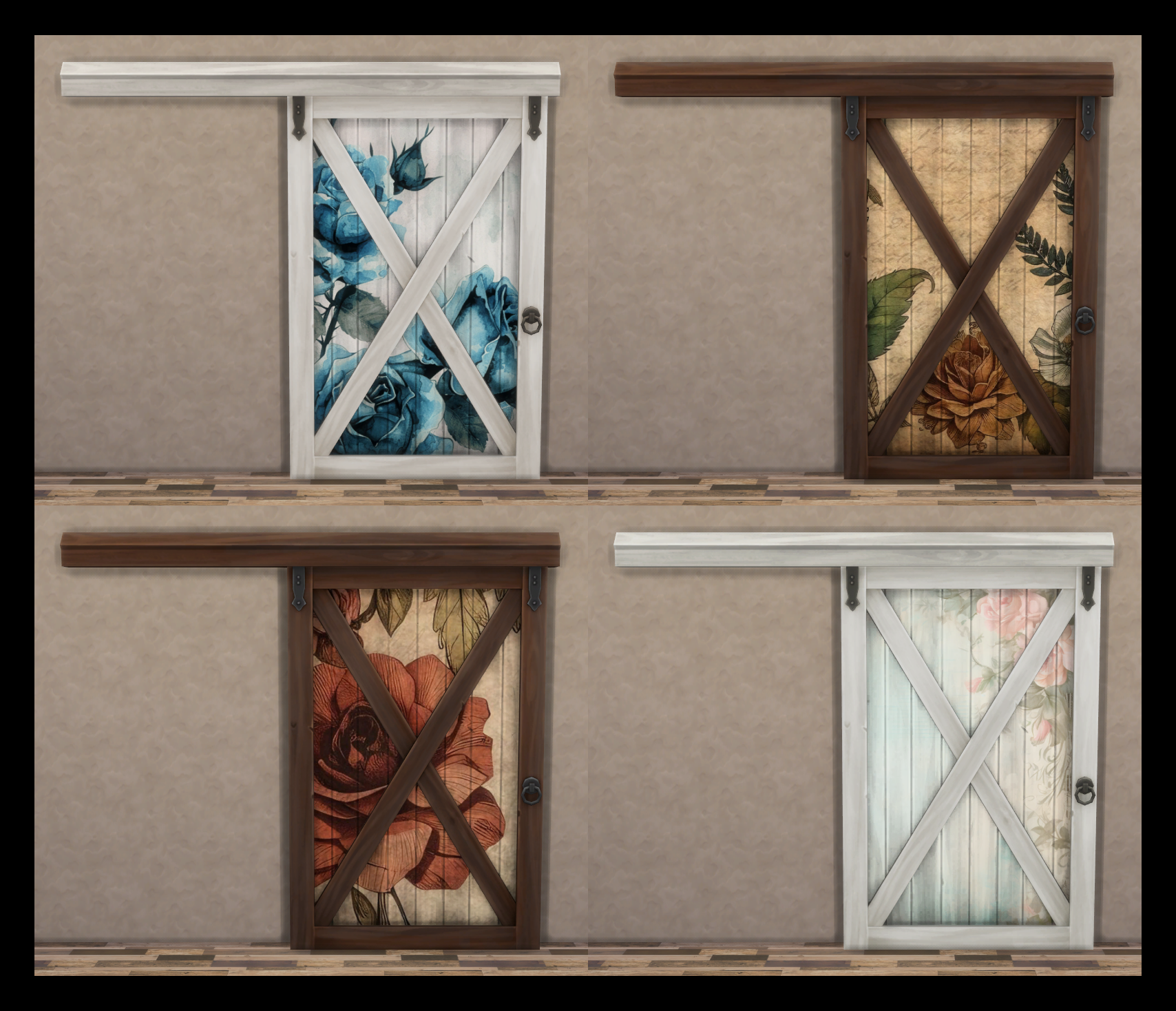 Sliding Barn Door - Floral Recolours - Gallery - The Sims 4 Build / Buy ...