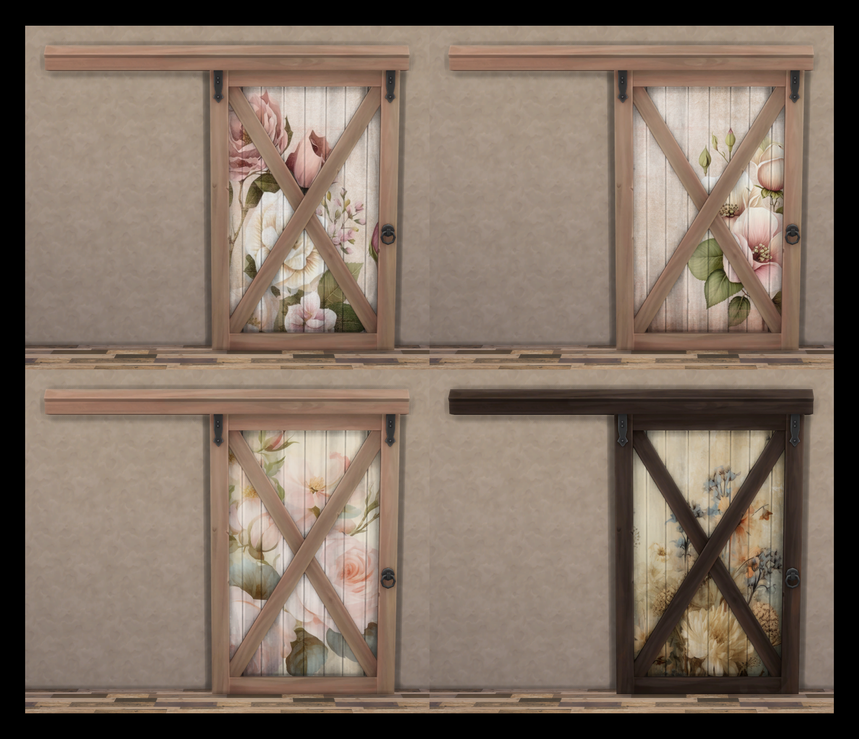 Sliding Barn Door - Floral Recolours - Gallery - The Sims 4 Build / Buy ...