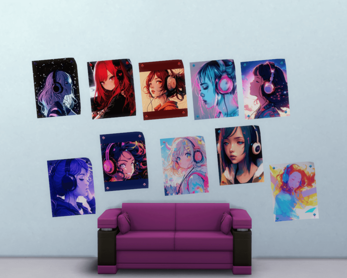 Poster-Girls with headphones 02-anime style - The Sims 4 Build / Buy ...
