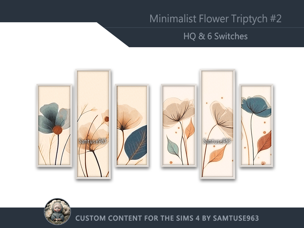 HQ Minimalist Flower Triptych #2 Sellable Extra B Samtuse963 - The Sims 4 Build / Buy - CurseForge
