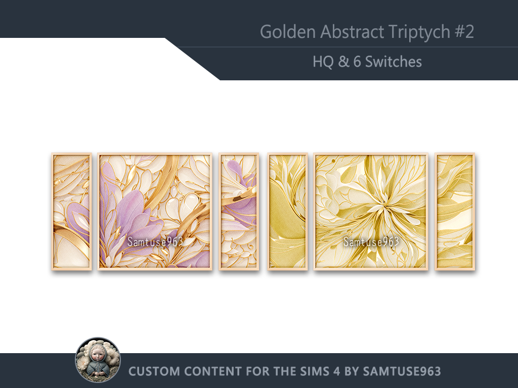 HQ Golden Abstract Triptych #3 Sellable Extra E Samtuse963 - The Sims 4 Build / Buy - CurseForge