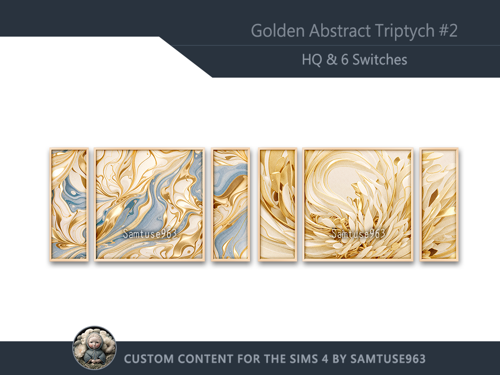 HQ Golden Abstract Triptych #3 Sellable Extra E Samtuse963 - The Sims 4 Build / Buy - CurseForge