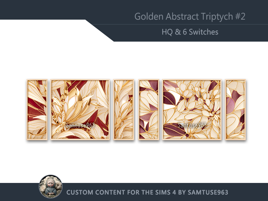 HQ Golden Abstract Triptych #3 Sellable Extra E Samtuse963 - The Sims 4 Build / Buy - CurseForge