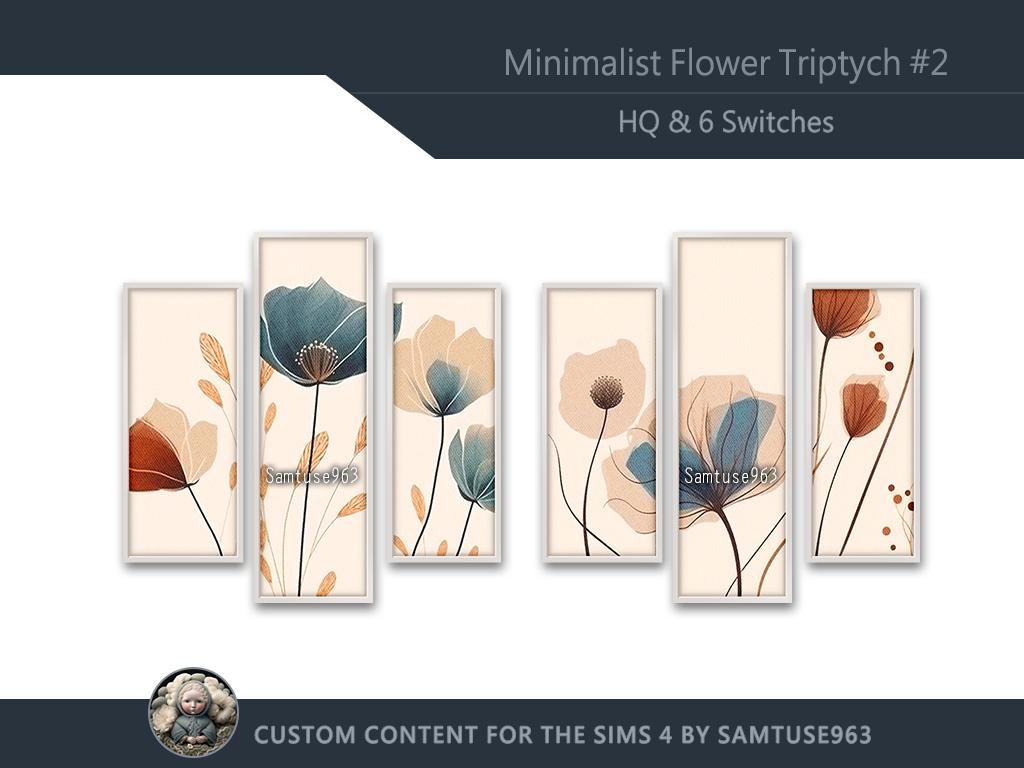 HQ Minimalist Flower Triptych #2 Sellable Extra B Samtuse963 - The Sims 4 Build / Buy - CurseForge