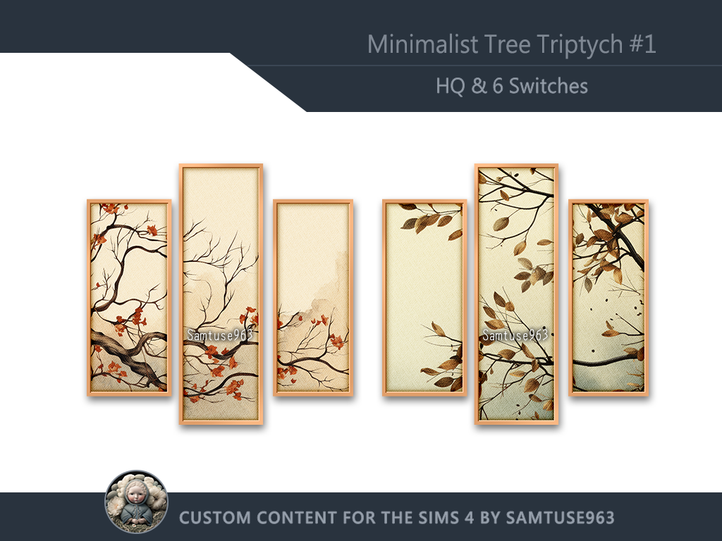 HQ Minimalist Tree Triptych #1 Sellable Extra B Samtuse963 - The Sims 4 Build / Buy - CurseForge