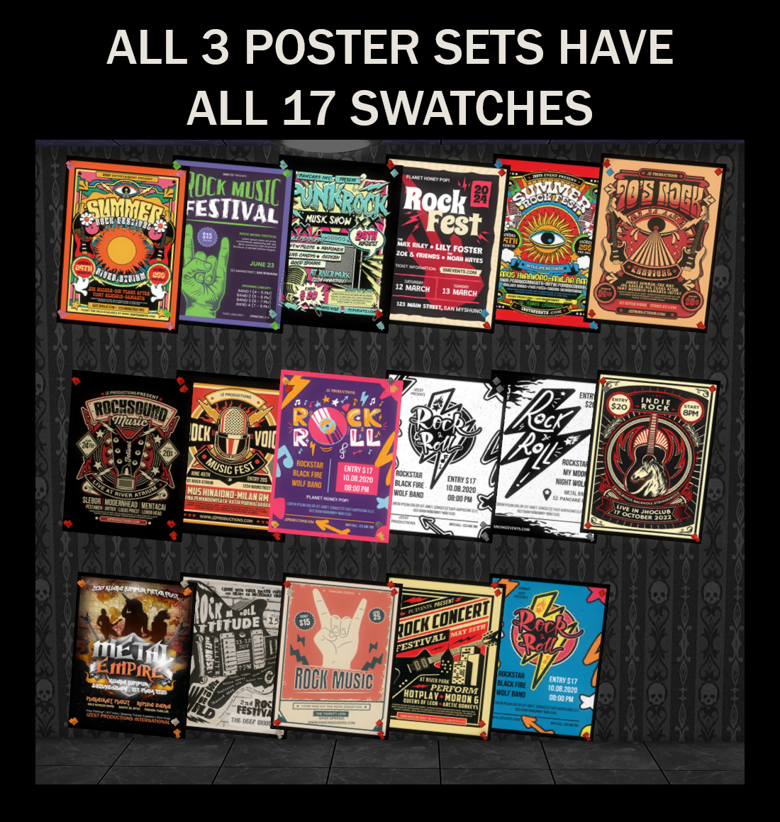Rock Til You Drop Posters - 3 Sets - Gallery - The Sims 4 Build / Buy ...