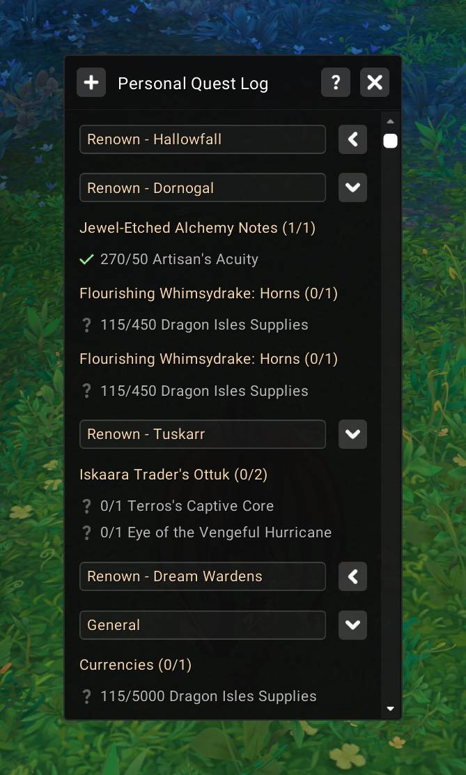 Personal Quest Log (PQL) - Gallery - World of Warcraft Addons - CurseForge
