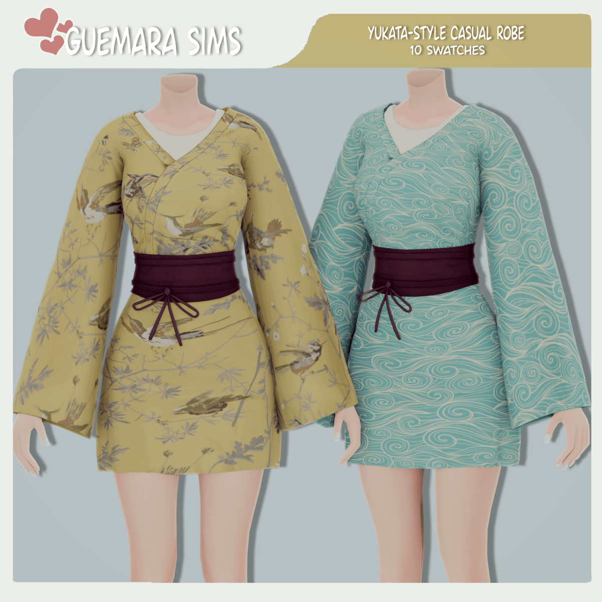 Yukata-Style Casual Robe (short version) - Gallery - The Sims 4 Create ...