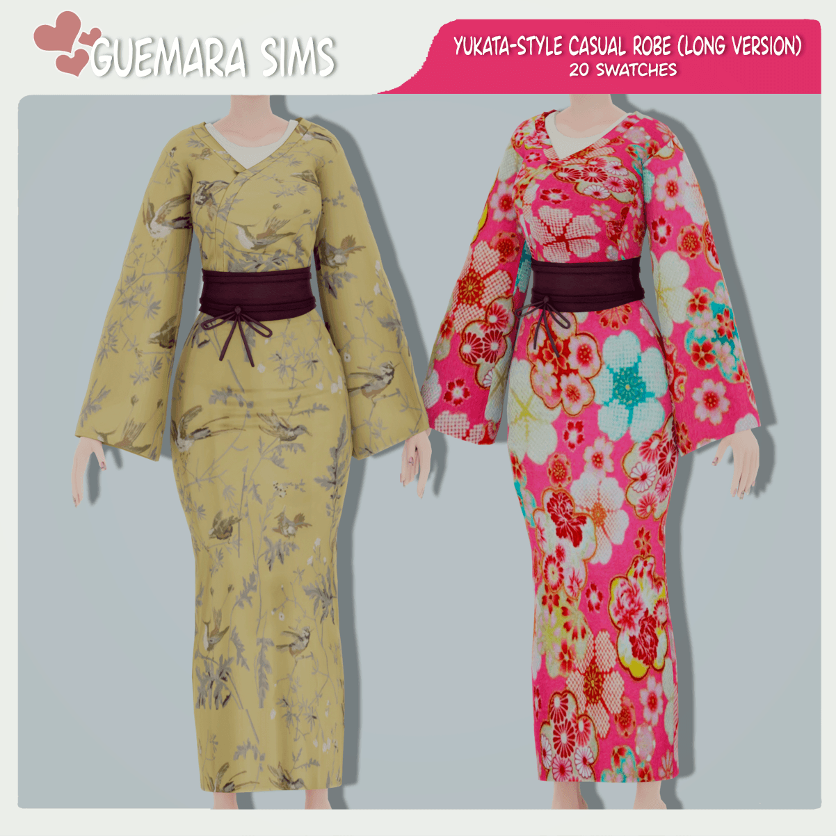 Yukata-Style Casual Robe (Long version) - Gallery - The Sims 4 Create a ...