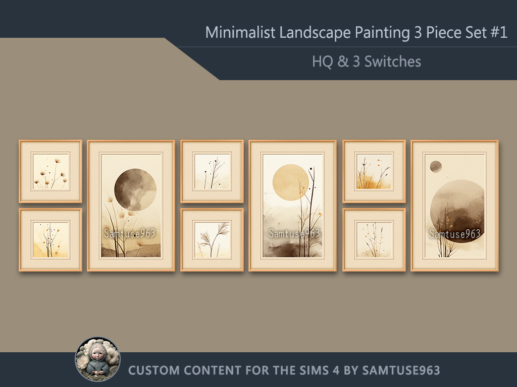 HQ Minimalist Landscape Painting 3 Piece Set #1 Sellable Extra F Samtuse963 - The Sims 4 Build ...