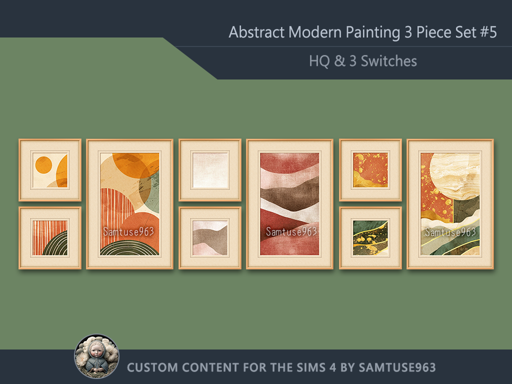 HQ Abstract Modern Painting 3 Piece Set #5 Sellable Extra F Samtuse963 - The Sims 4 Build / Buy ...