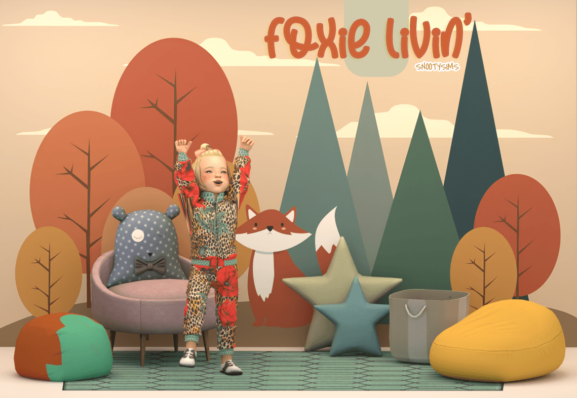 Foxie Livin' Set by SNOOTYSIMS | Chair / Decor / Pillow / Wallpaper ...